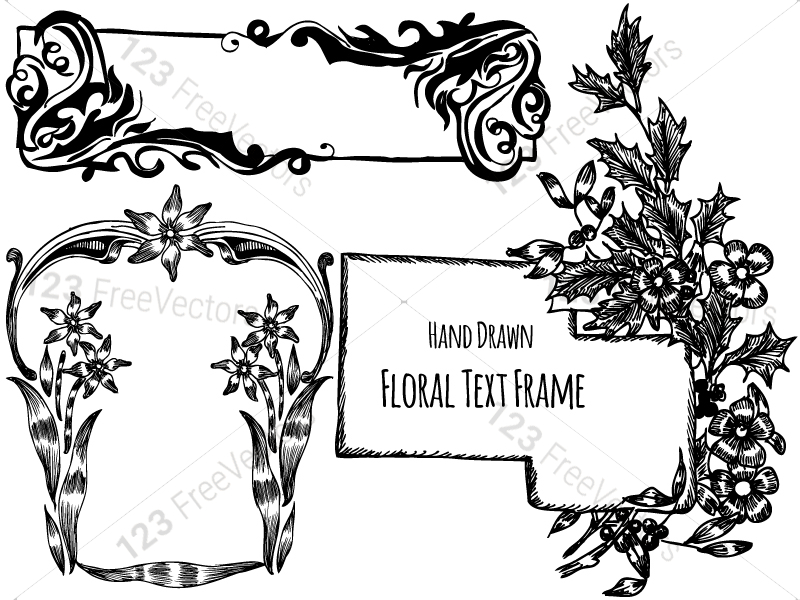 Hand Drawn Floral Text Frame Vector Brush Pack-02