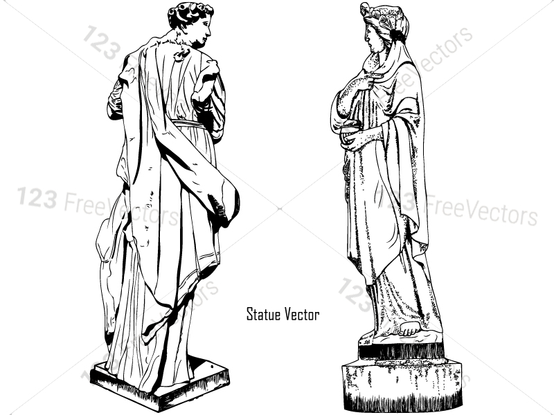 Black and White Religious Statues Vector Illustration