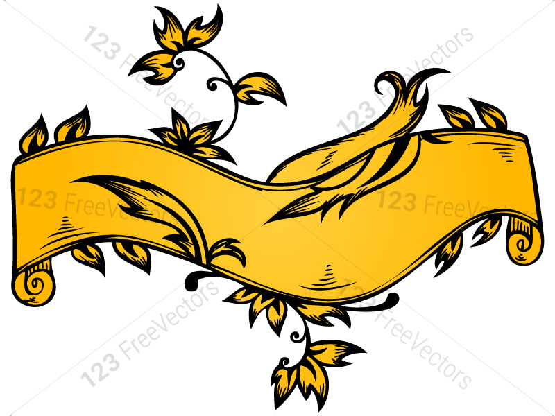 Decorative Gold Ribbon Banners with Floral Accents