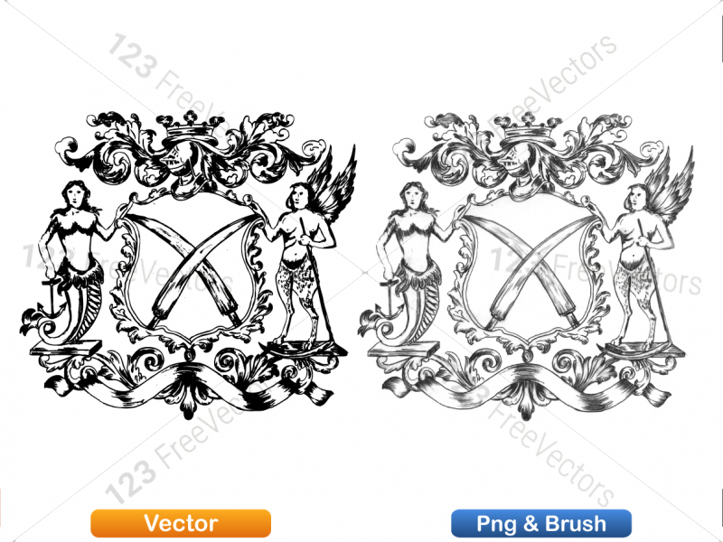 Detailed Black and White Heraldic Crests