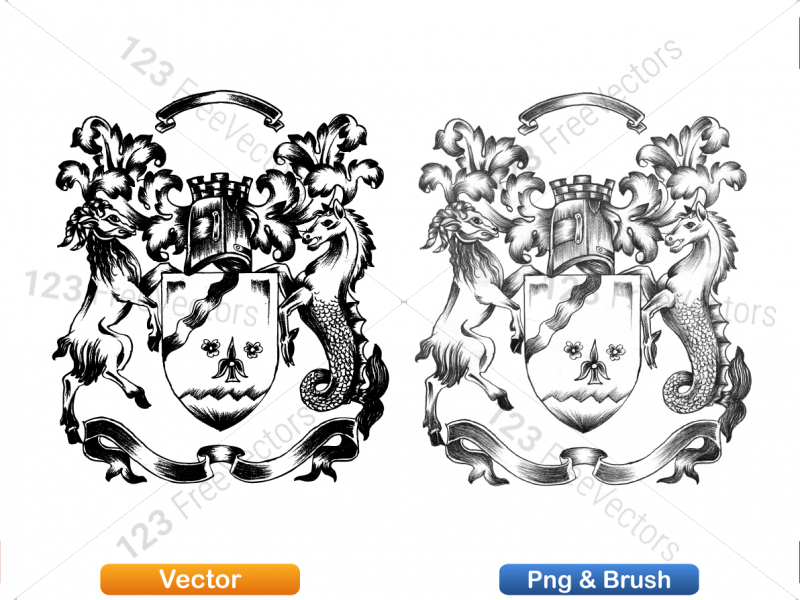 Detailed Black and White Heraldic Crests