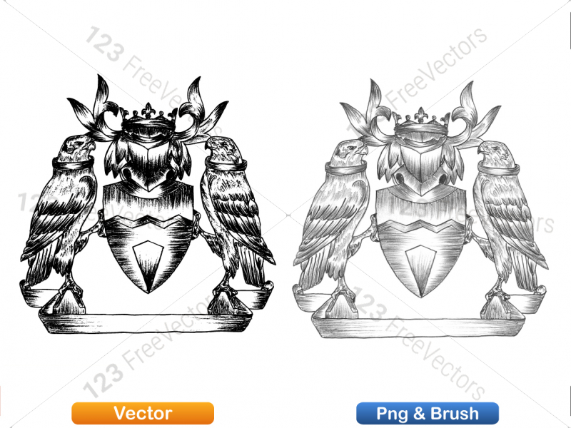 Detailed Black and White Heraldic Crests
