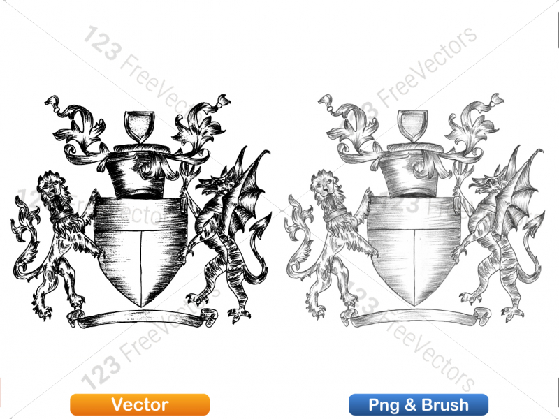 Detailed Black and White Heraldic Crests