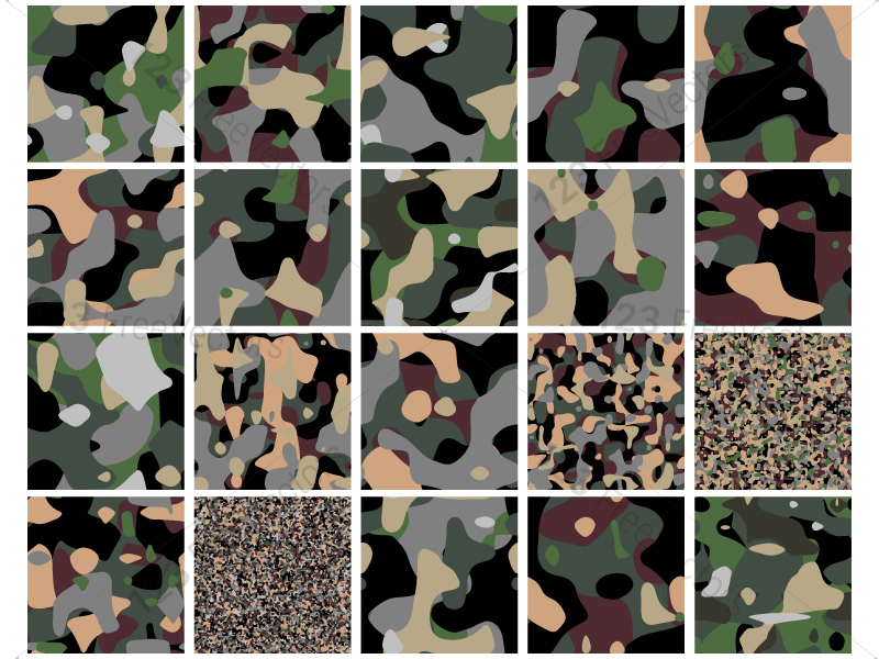 Seamless Camouflage Patterns in Various Styles